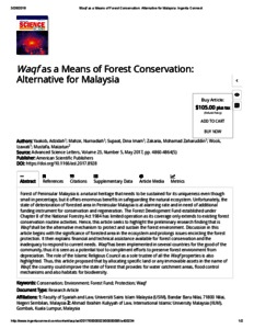 Waqf as a means of forest conservation: alternative for Malaysia - IIUM Repository (IRep)